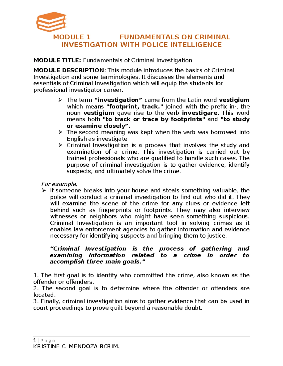 Module 2 - Fundamentals of Criminal Investigation and Police ...