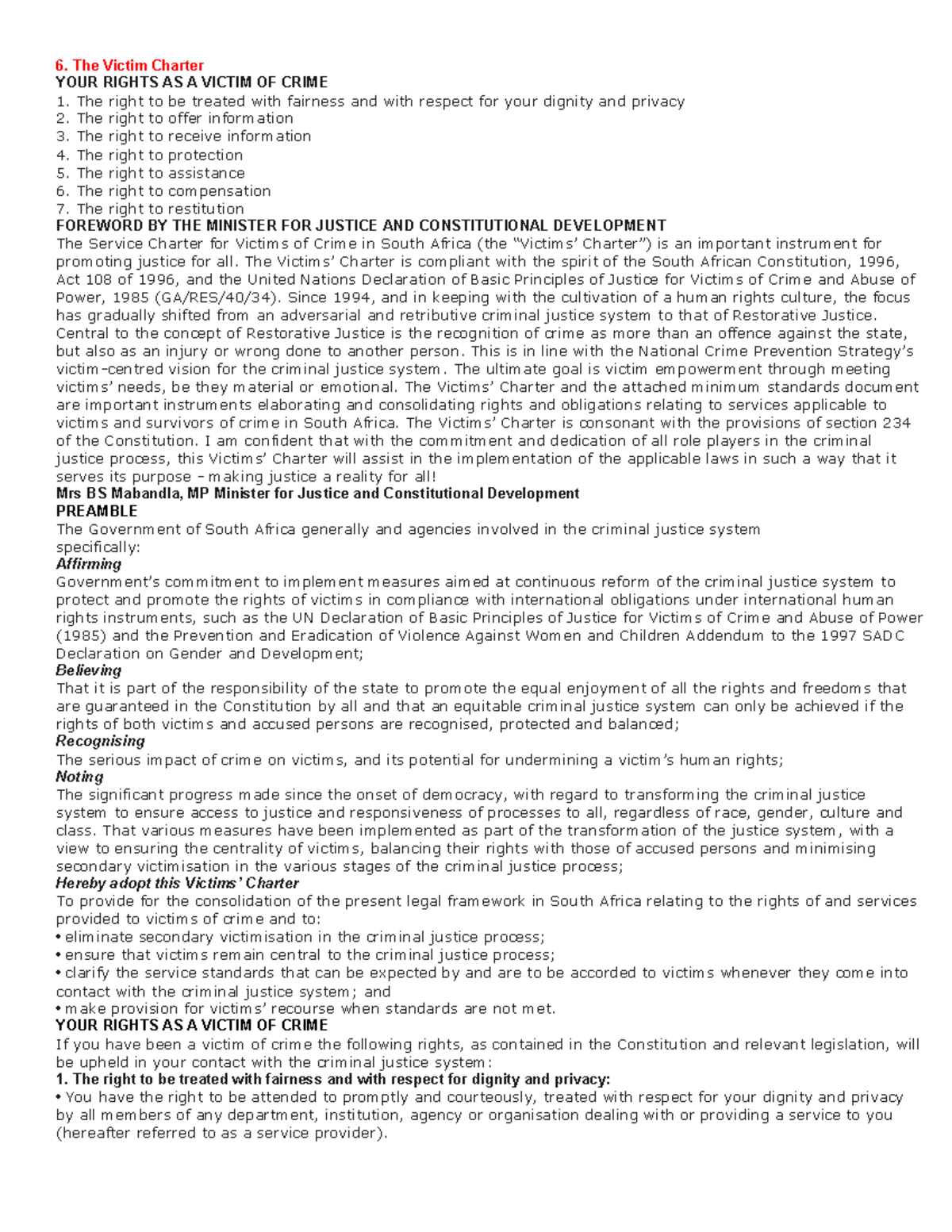 Victims' Rights Charter: Understanding Your Rights in SA Justice System ...