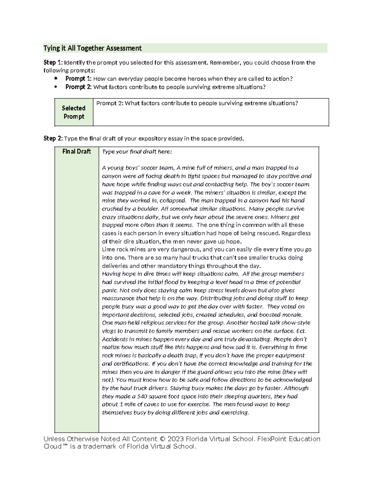 Tying It All Together: Expository Essay on Survival Factors - Studocu