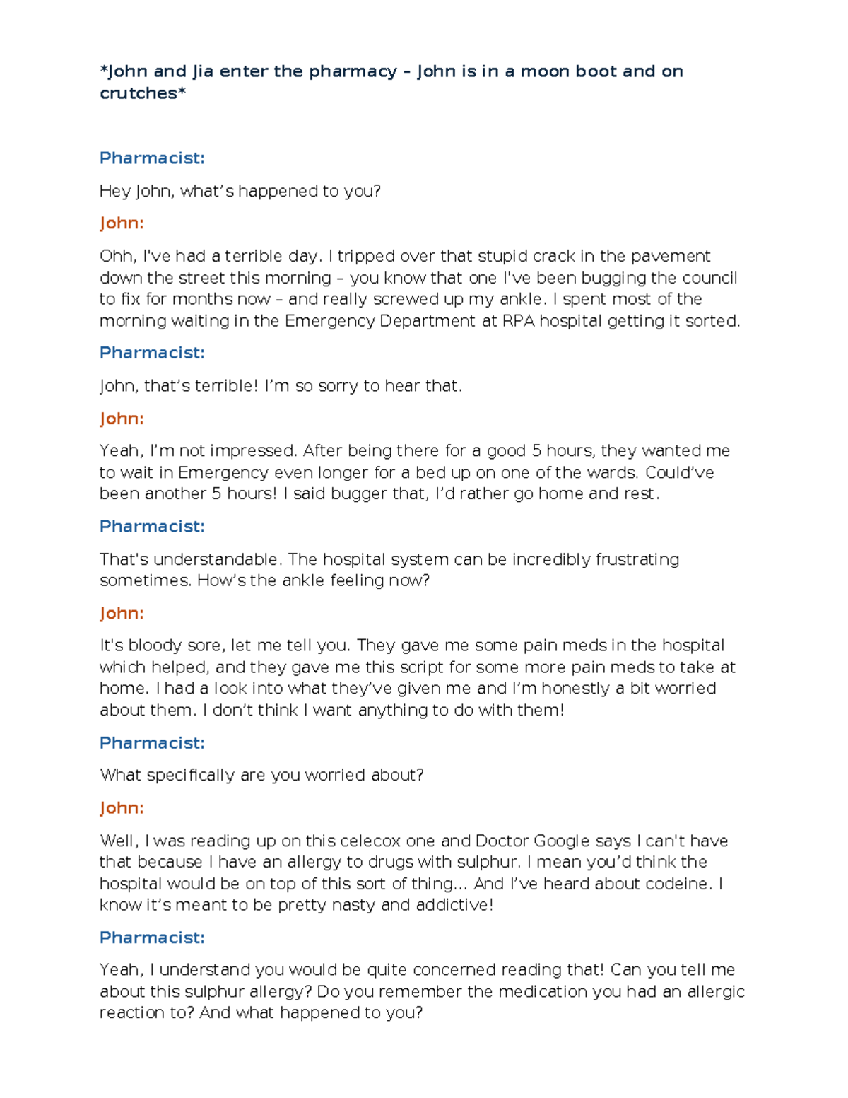A3 Patient Interview Transcript: John's Ankle Injury and Medication ...