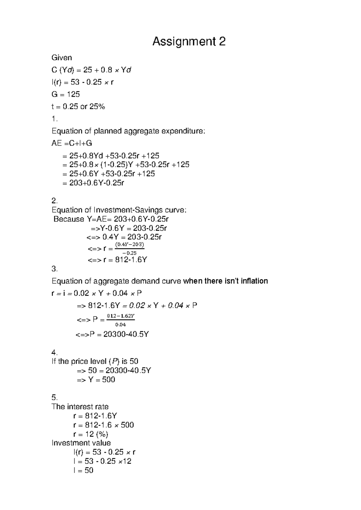 Econ - Assignment 2: Aggregate Expenditure & Demand Analysis - Studocu