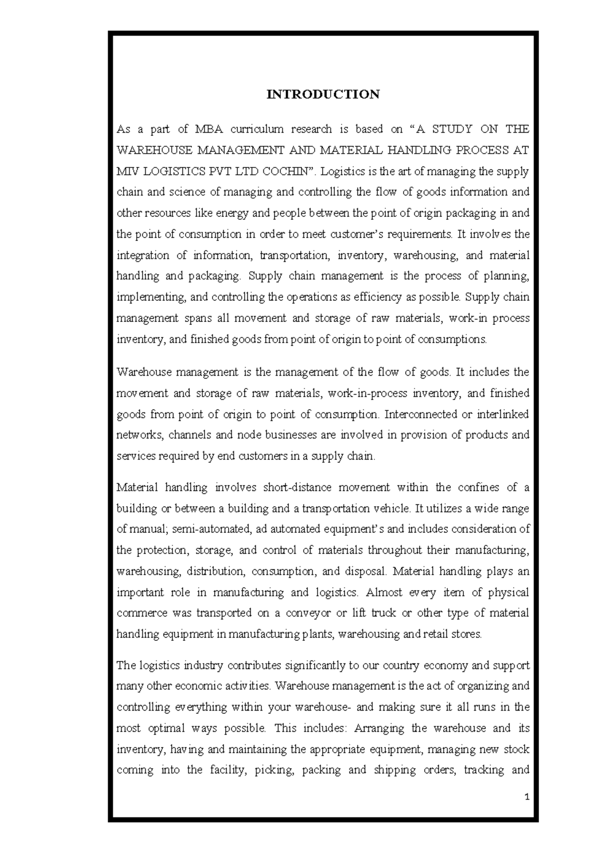 422930121 MBA Research: Warehouse Mgmt & Material Handling at MIV - Studocu