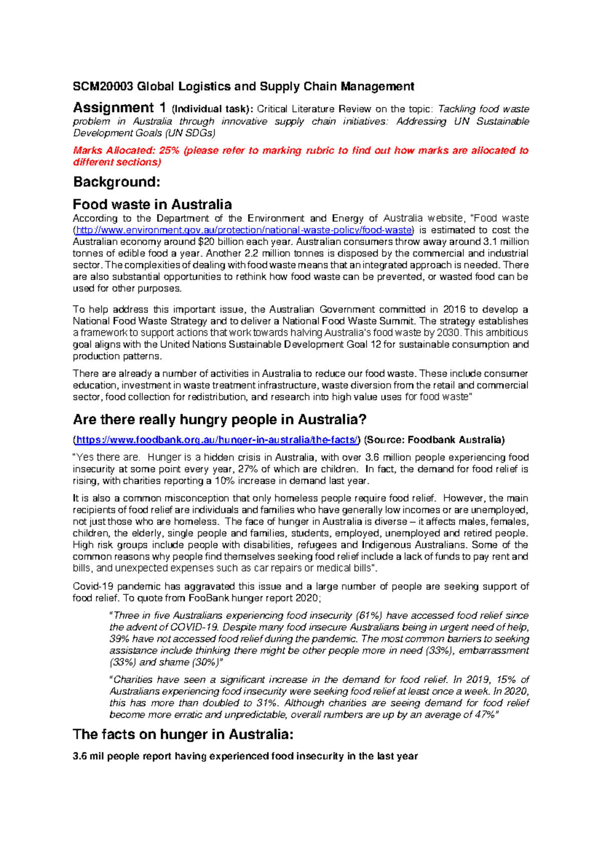 Assignment 1 guidelines - SCM20003 Global Logistics and Supply Chain Management Assignment 1 ...