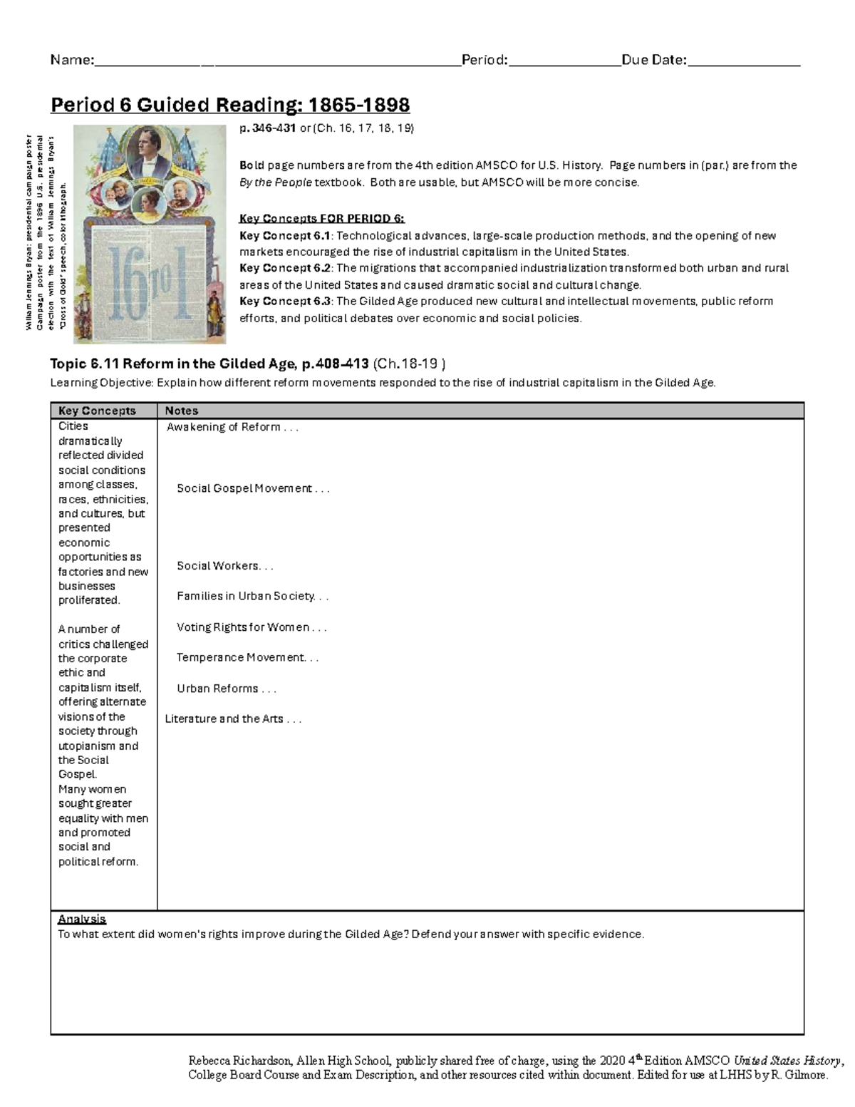 Period 6: Gilded Age Reform & Politics - AMSCO Study Notes - Studocu