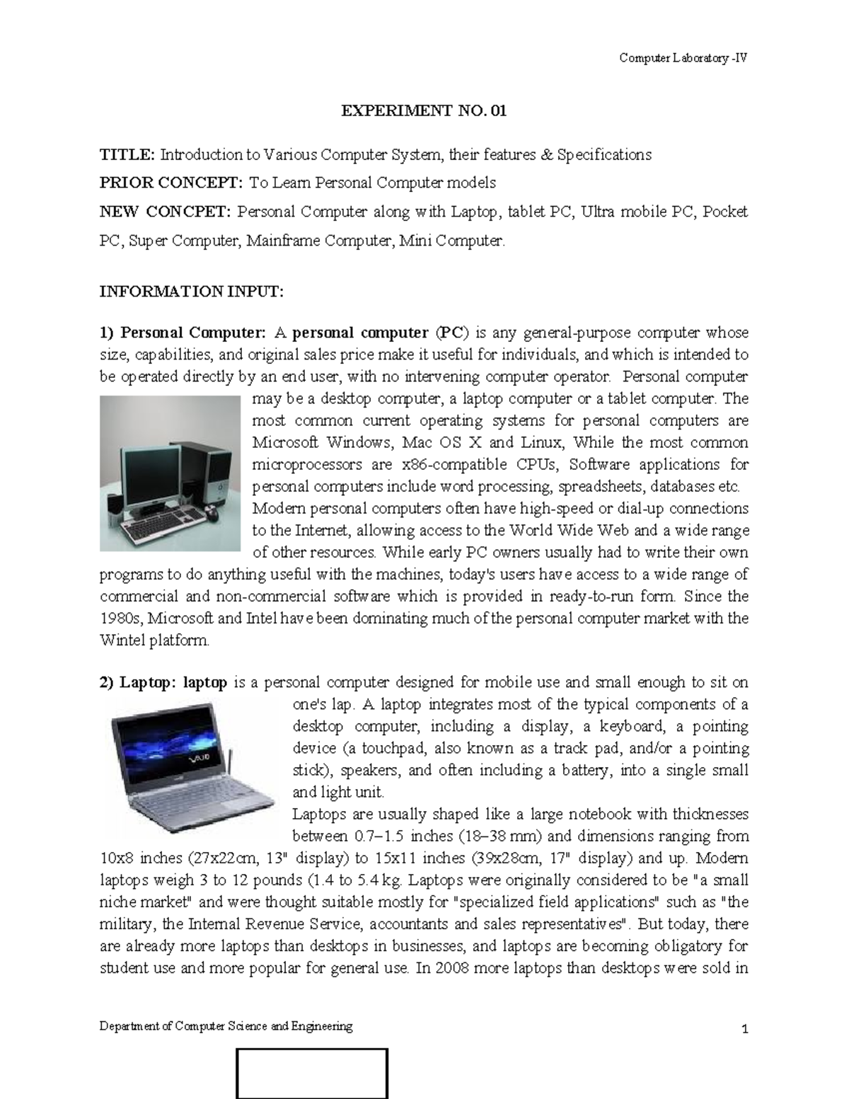 Hardware Laboratory Manual: Introduction to Computer Systems and ...