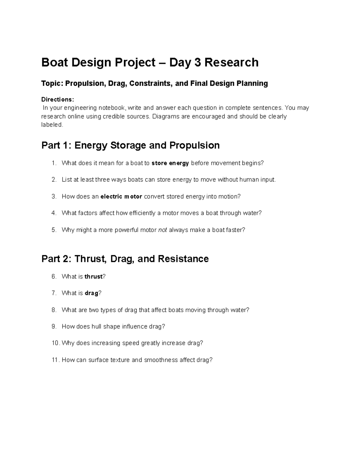Boat Design Project - Day 3: Propulsion, Drag, and Constraints Analysis ...