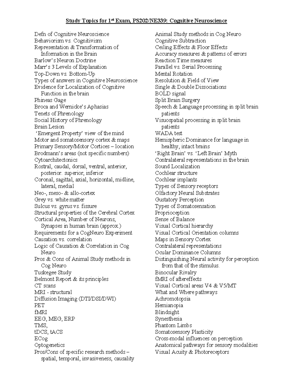 Cognitive Neuroscience Study Guide for 1st Exam (S22) - Studocu