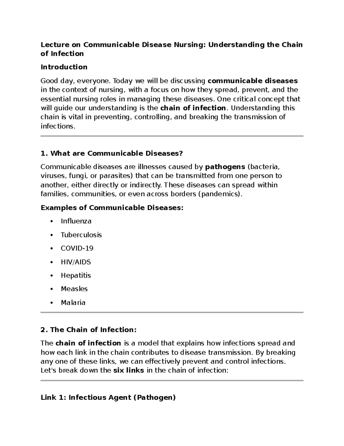 CD Nursing Lecture Notes: Understanding Communicable Diseases and ...