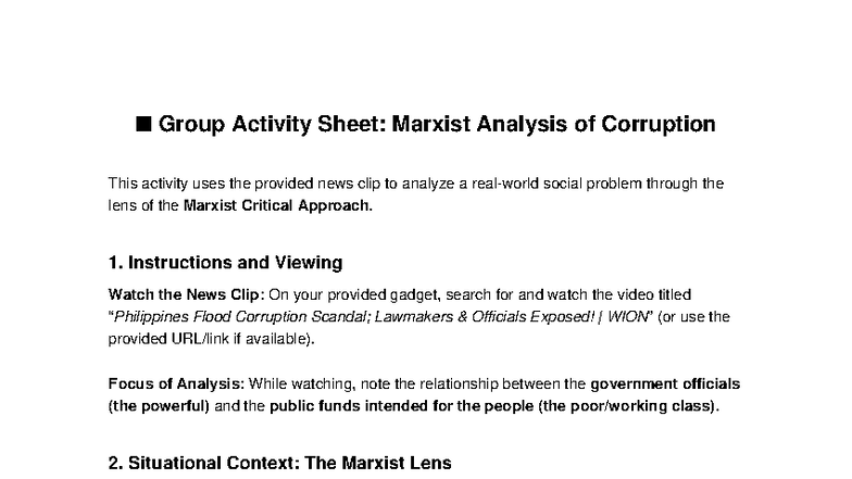 Marxist Analysis of Corruption: Group Activity Sheet - Studocu