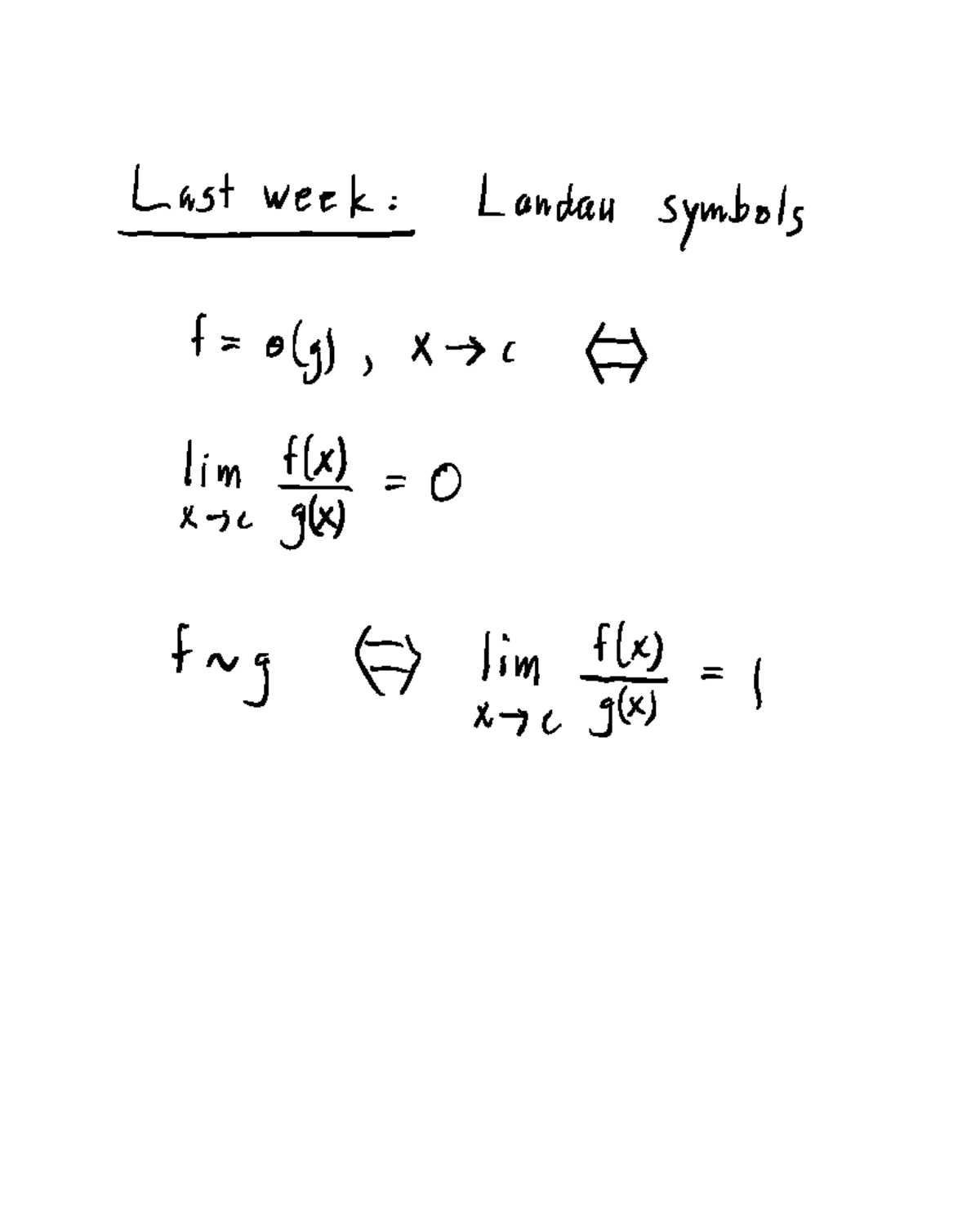 Lecture 11: Differential Calculus and Landau Symbols (o, g) - Studocu