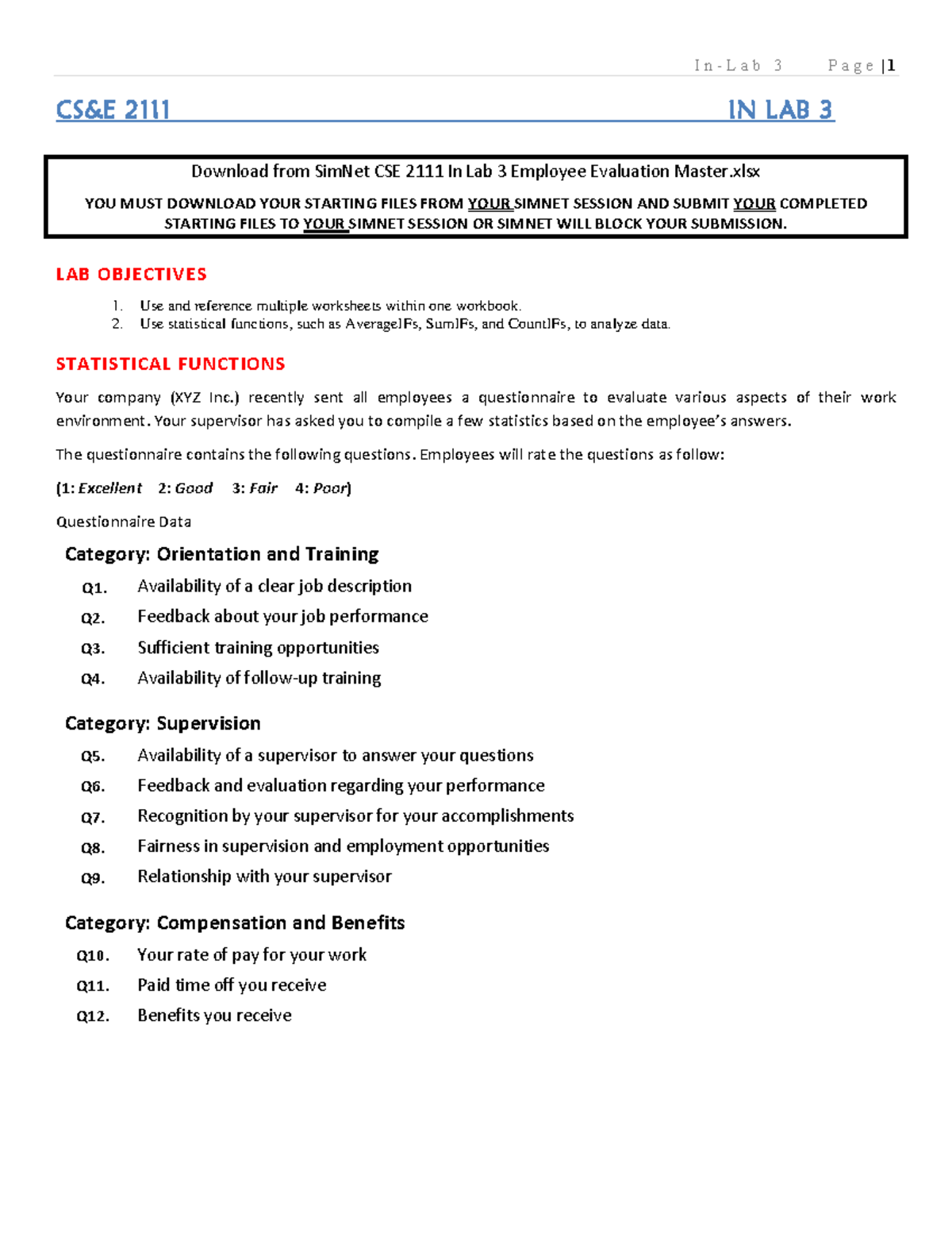 CSE 2111 In Lab 3: Employee Evaluation Worksheet Instructions SP23 - Studocu