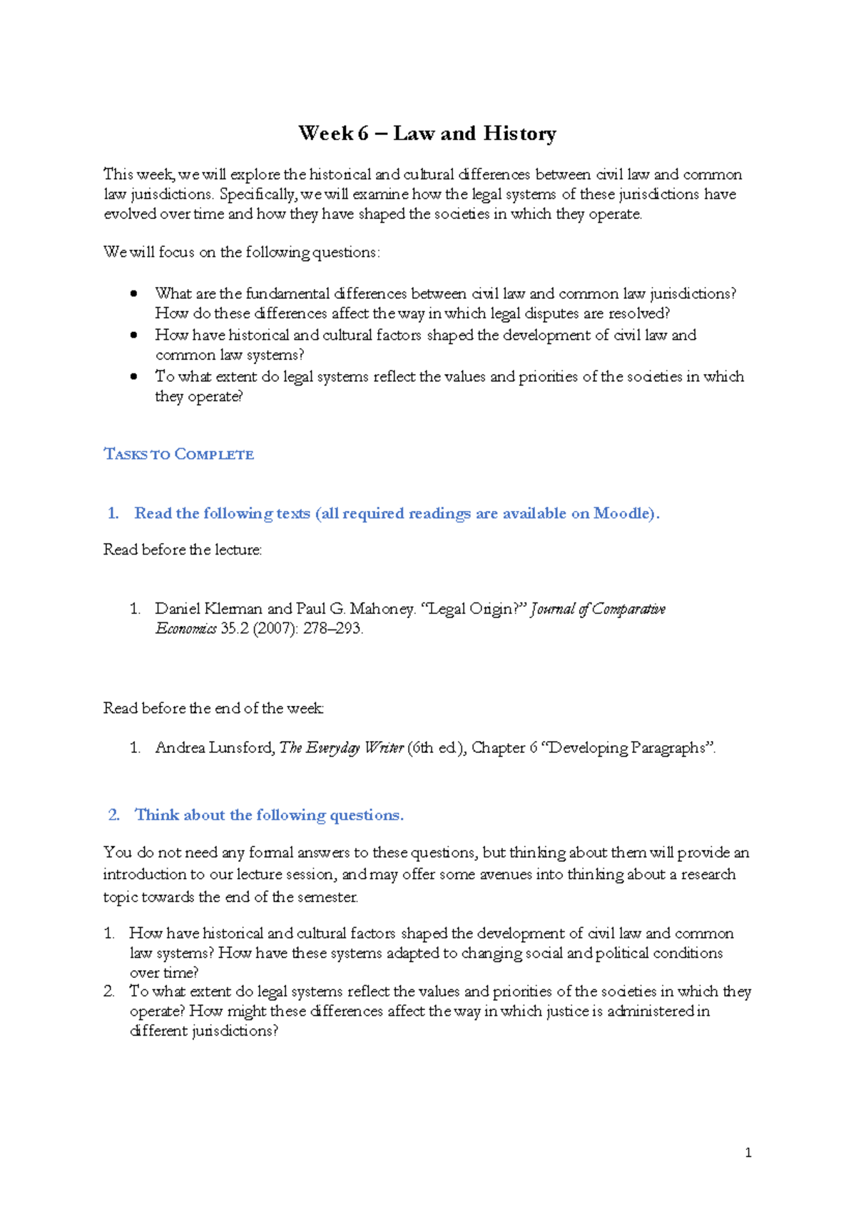 Week 6 - Law & History Study Guide: Civil vs. Common Law - Studocu