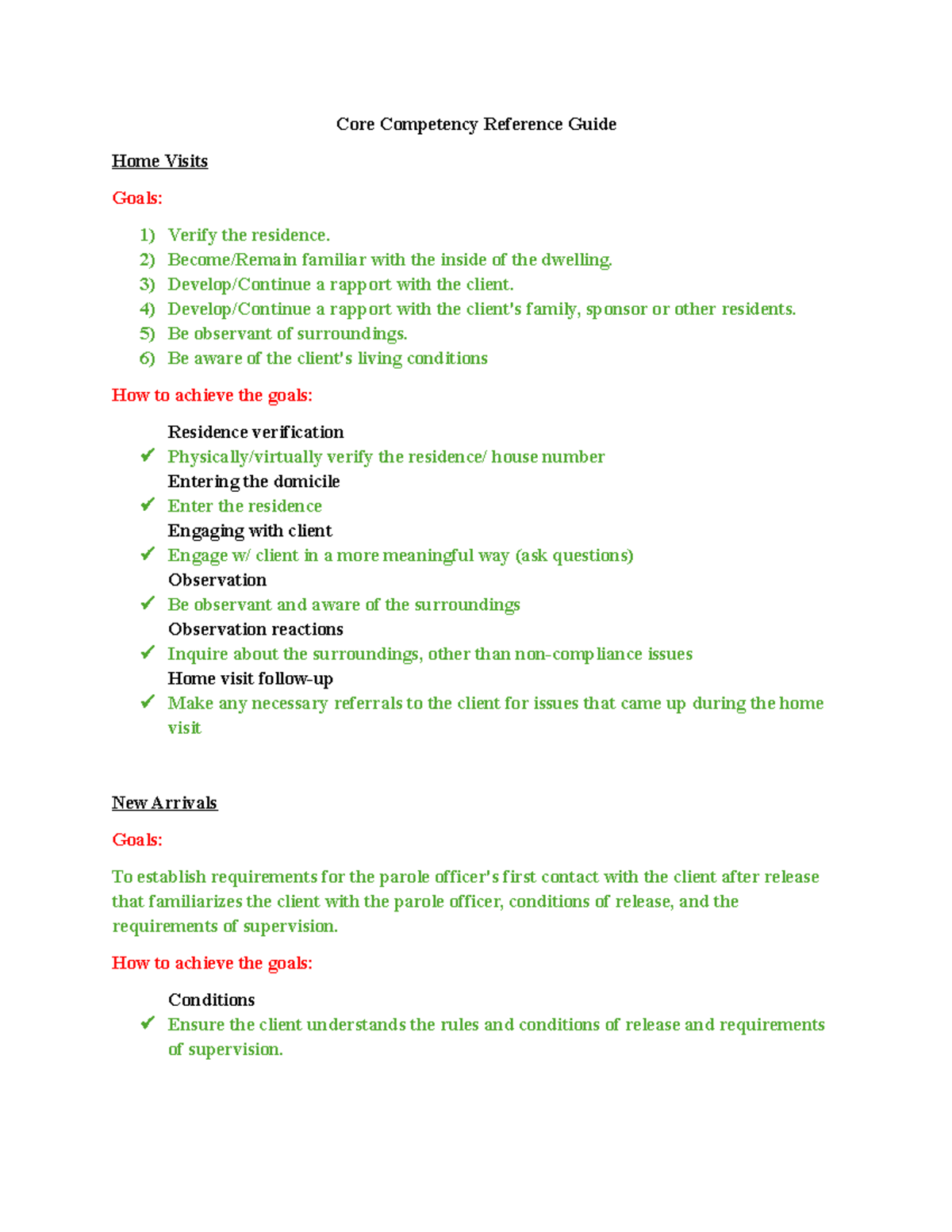 Core Competency Reference Guide for Parole Officers: Home Visits ...