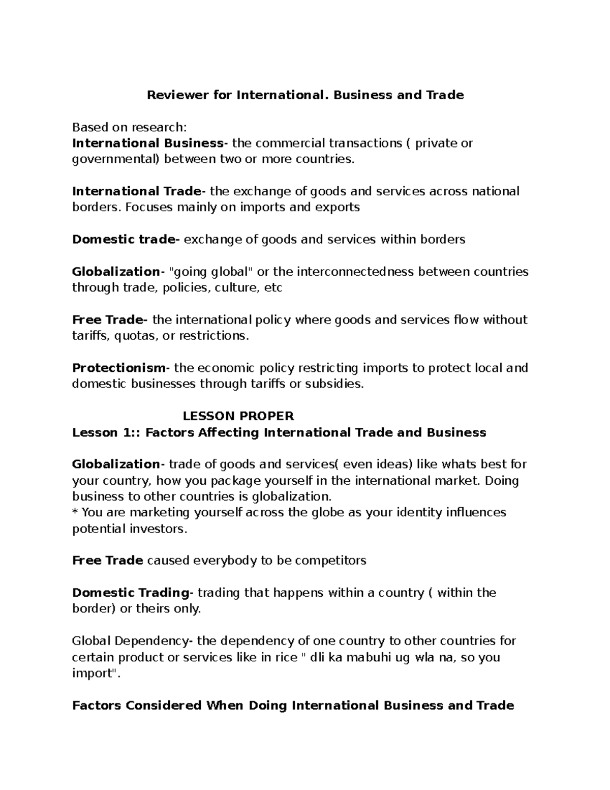 International Business & Trade Reviewer: Key Factors & Challenges - Studocu