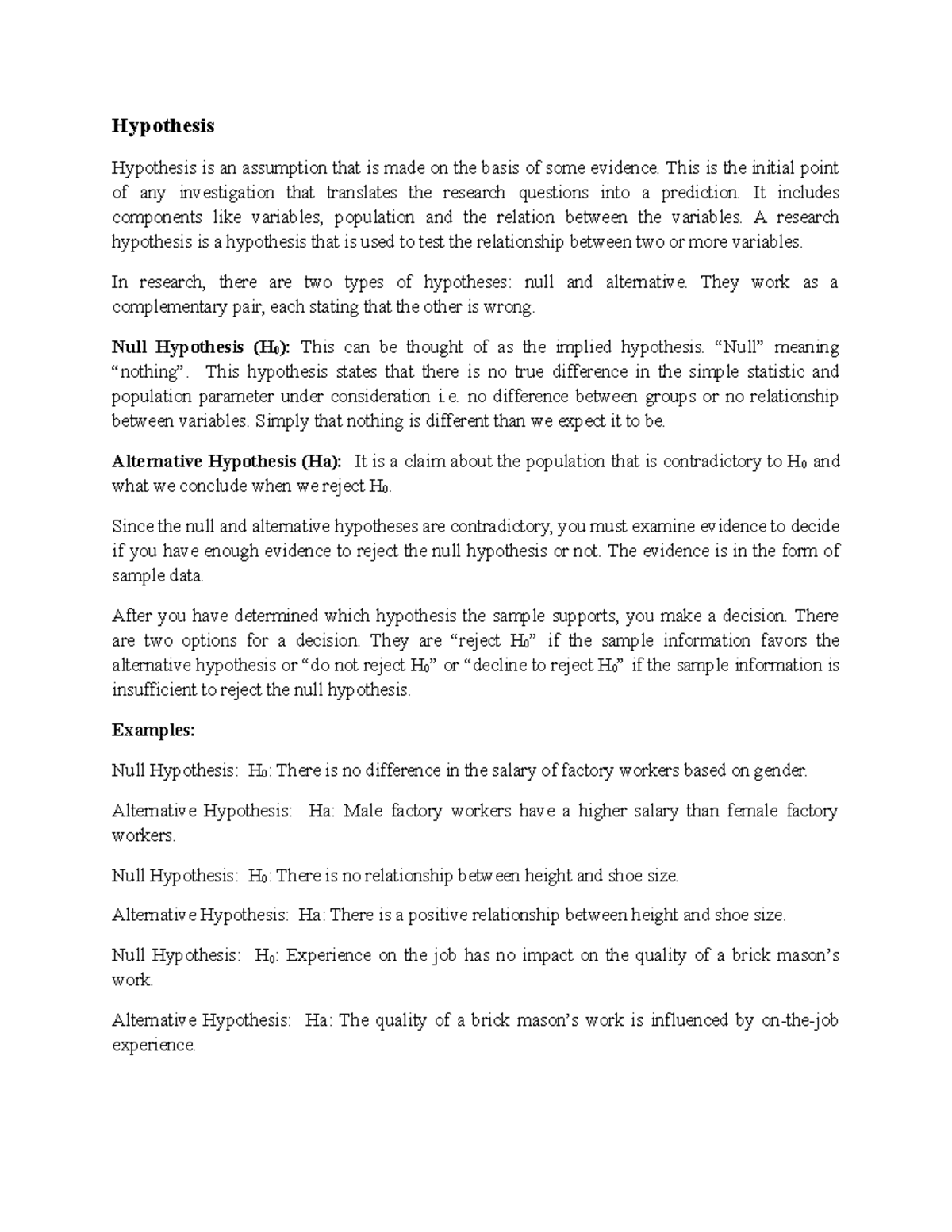 Hypothesis - Key Concepts and Types Explained - Studocu