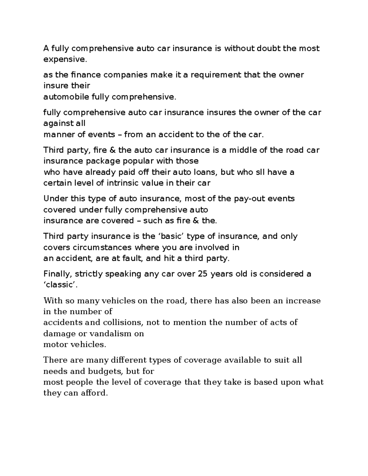 Math Summary: Types of Auto Car Insurance Explained - Studocu