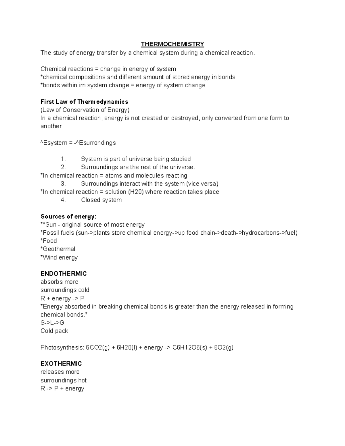 Chem 30 Thermochemistry Notes - Energy Transfer in Chemical Reactions ...