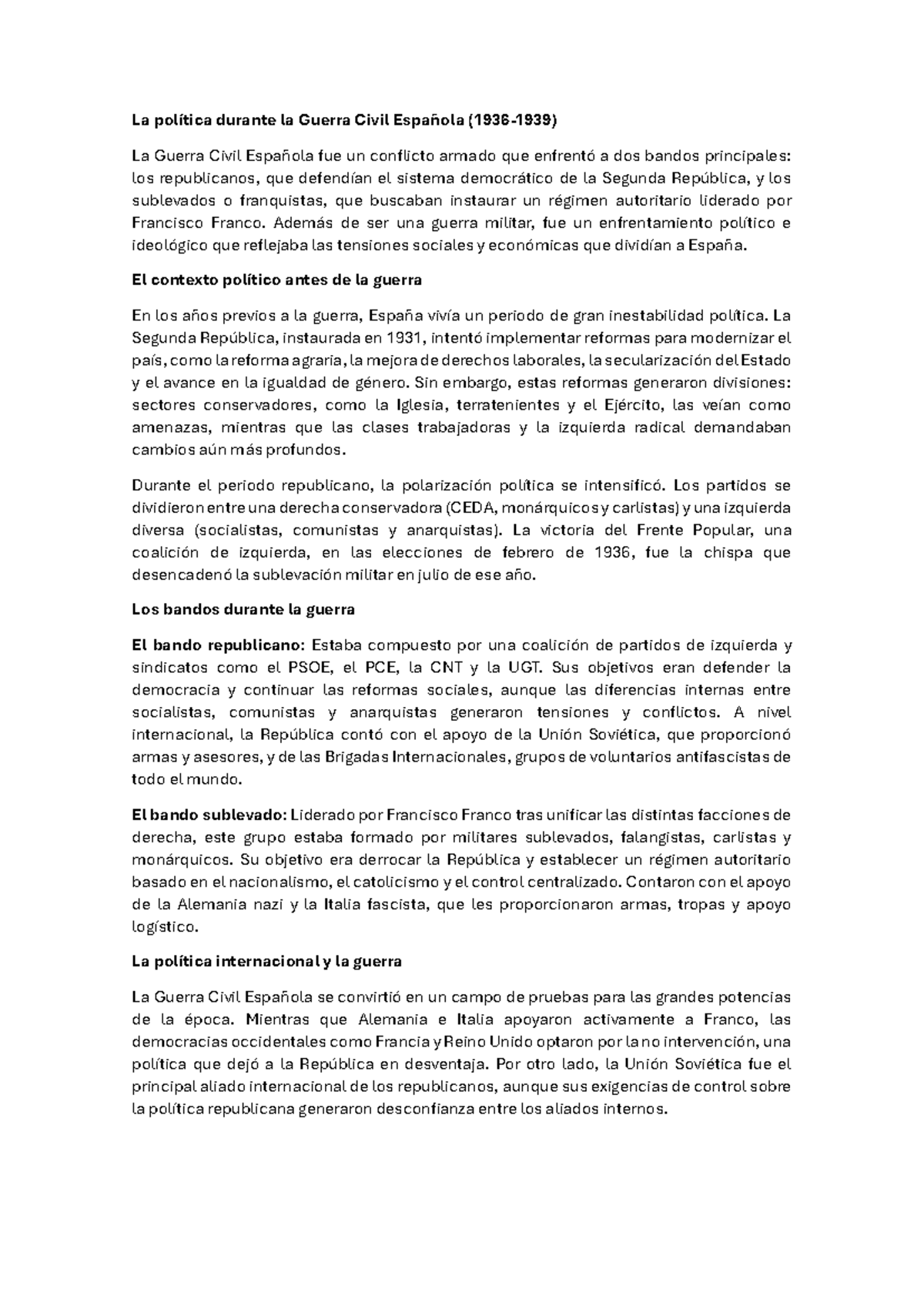 La política en la Guerra Civil Española (1936-1939): Un análisis ...