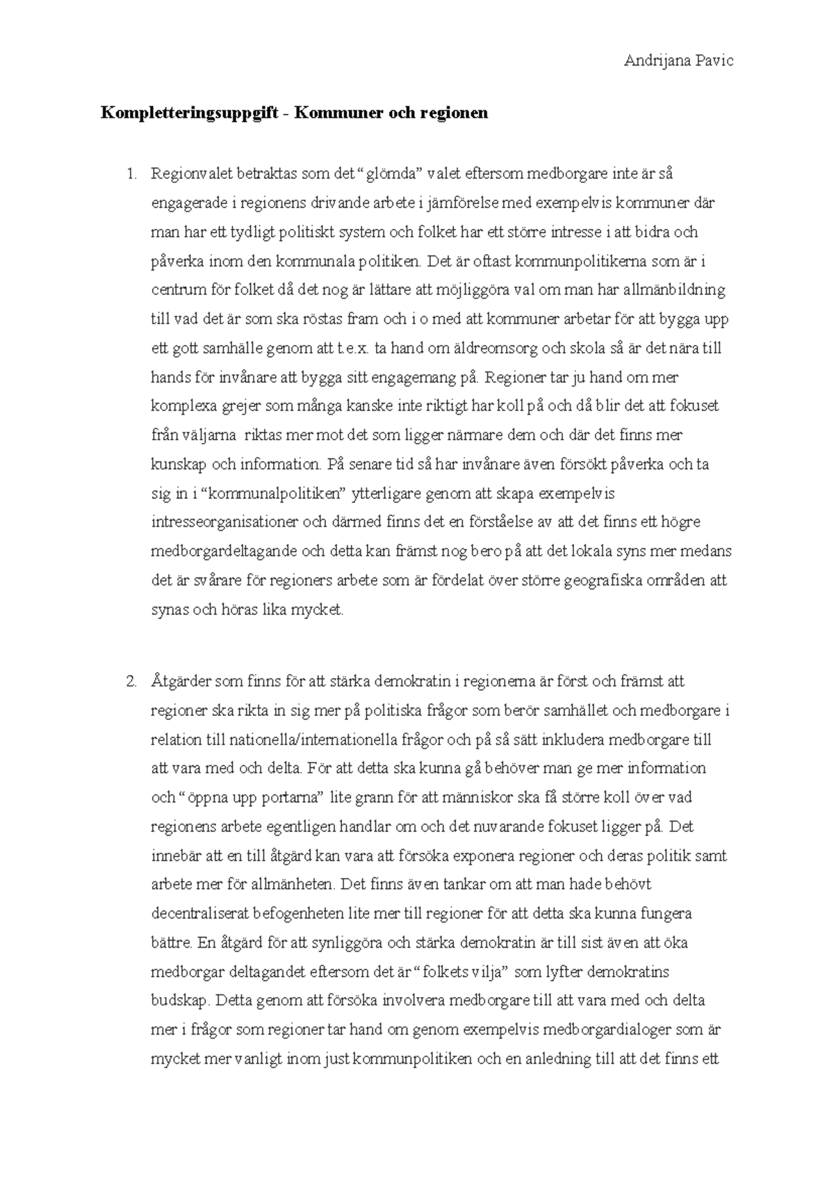 Kompletteringsuppgift - kommuner och regioner - Kompletteringsuppgift ...