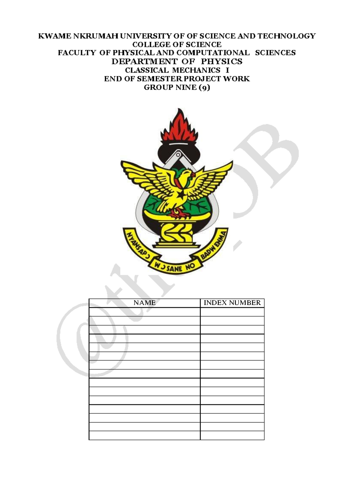 Classical Mechanics Project - KWAME NKRUMAH UNIVERSITY OF OF SCIENCE ...