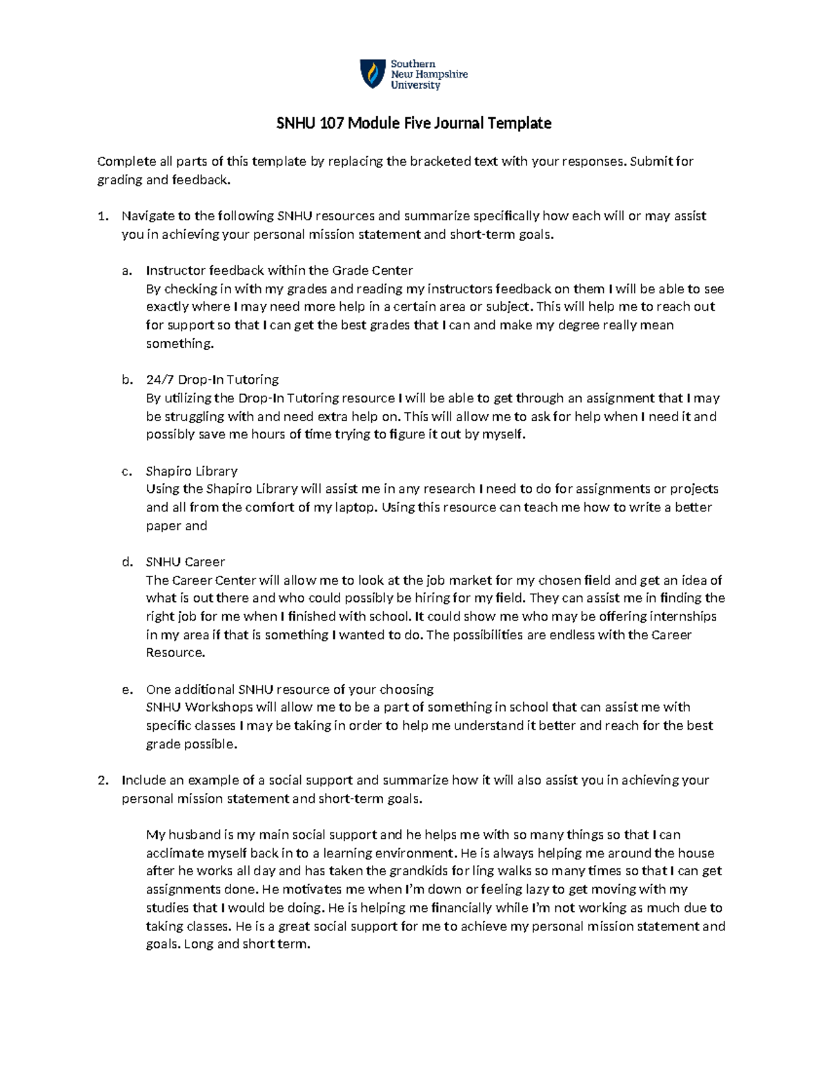 SNHU 107 Module Five Journal Templatemod 5complete - Submit for grading ...