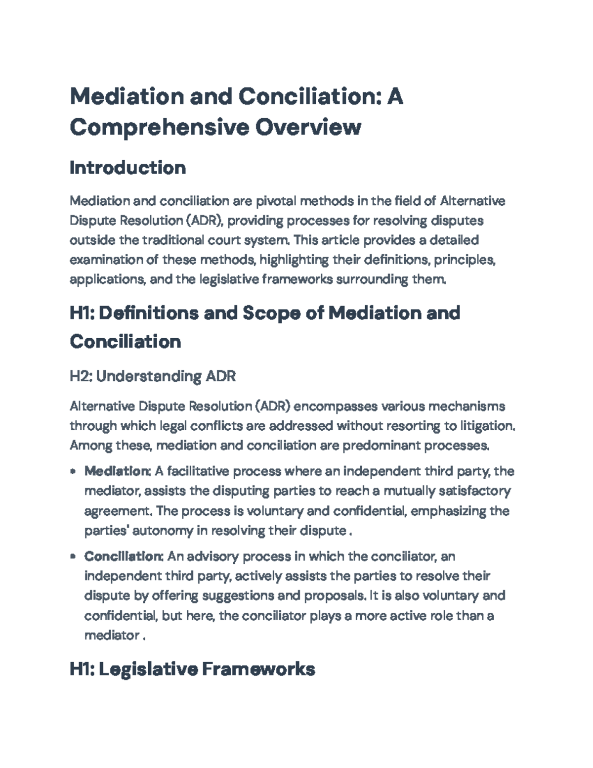 Mediation and Conciliation in ADR: Comprehensive Overview and Applications - Mediation and - Studocu