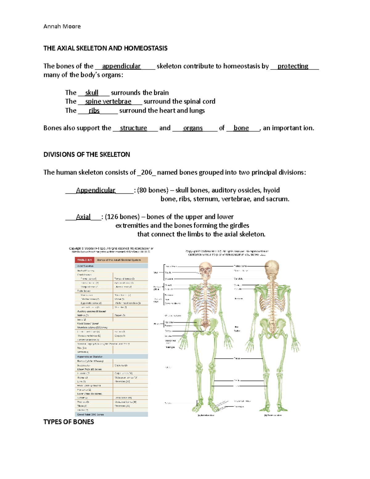 Week 6 Chapter 8 - THE AXIAL SKELETON AND HOMEOSTASIS The bones of the ...
