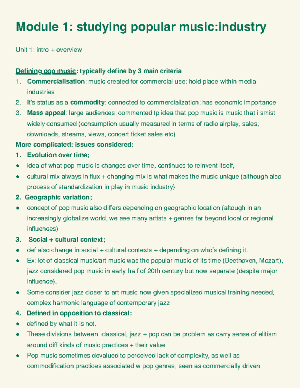 Module 1: Overview of the Popular Music Industry and Its Dynamics - Studocu