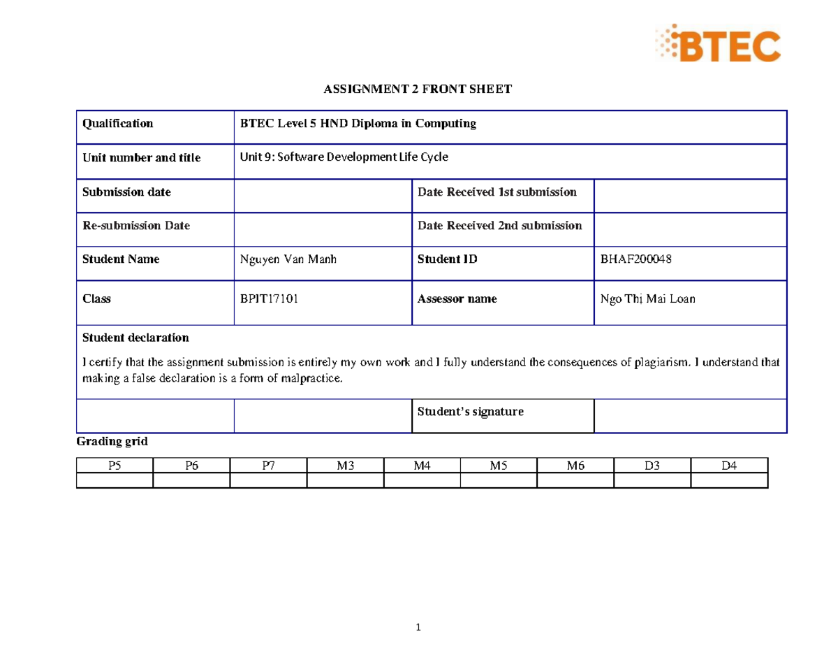 SDLC - Assignment 2 BHAF2000 48 - ASSIGNMENT 2 FRONT SHEET ...