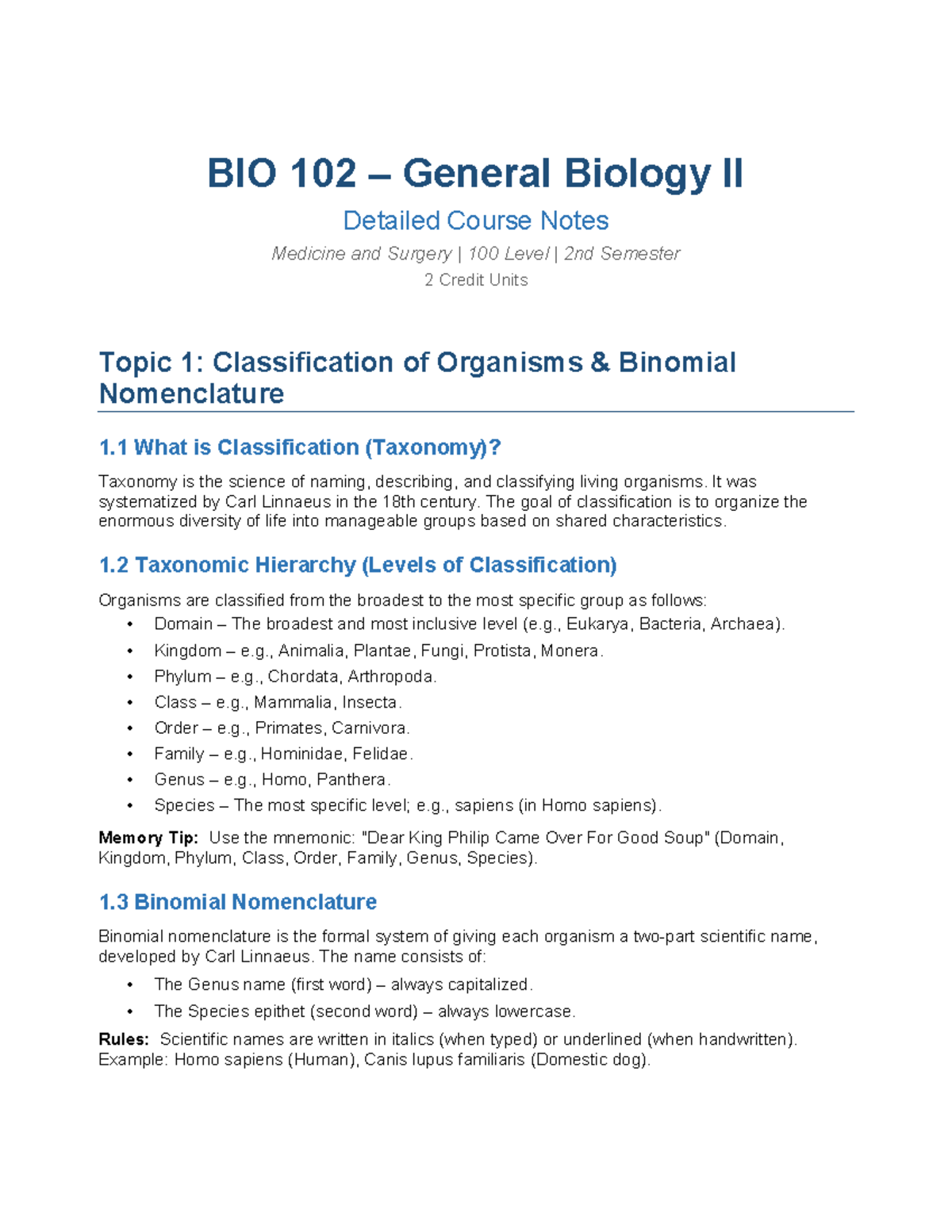 BIO 102 General Biology II Comprehensive Course Notes for Exams - Studocu