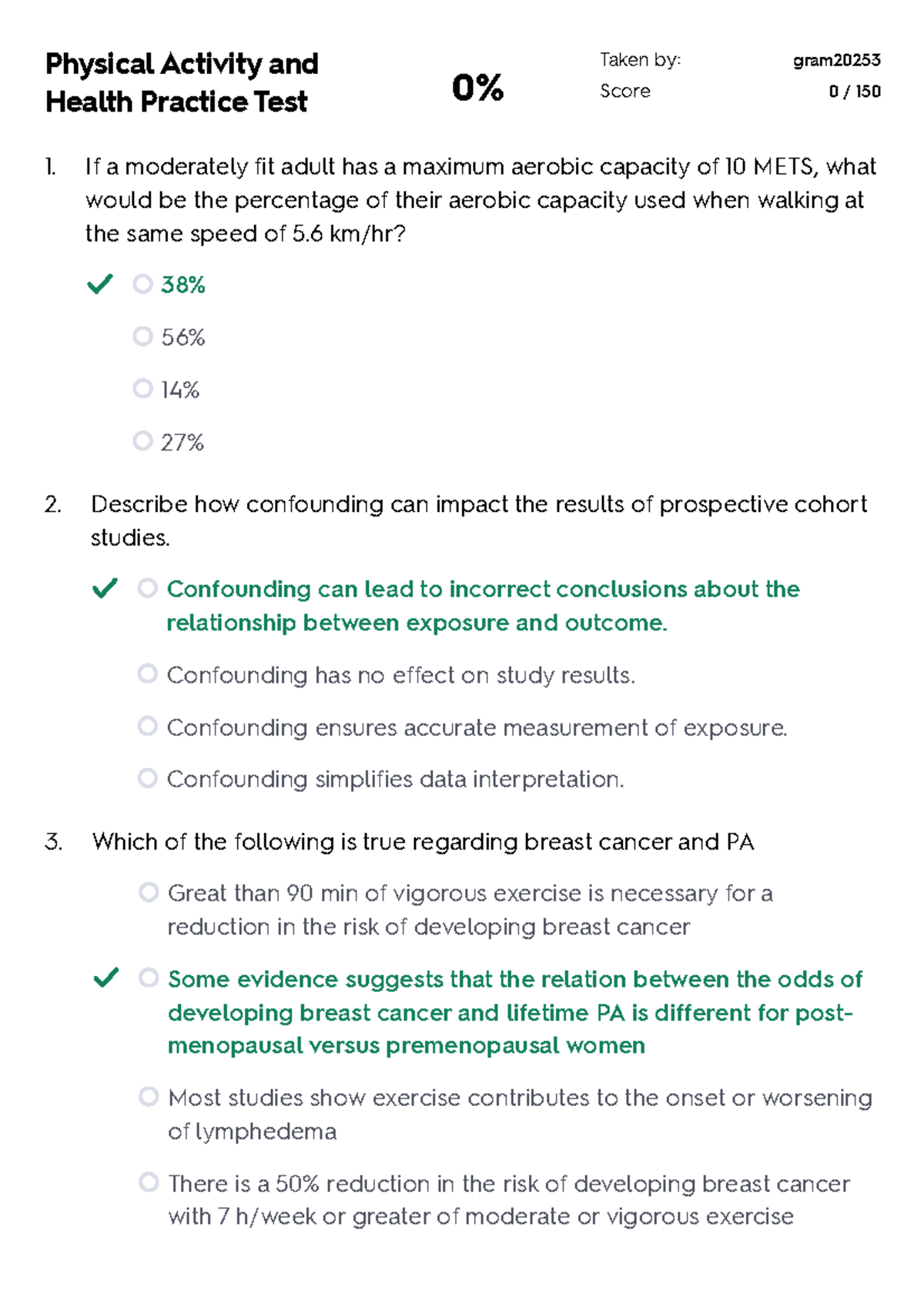 Physical Activity and Health Practice Test - results - Physical ...