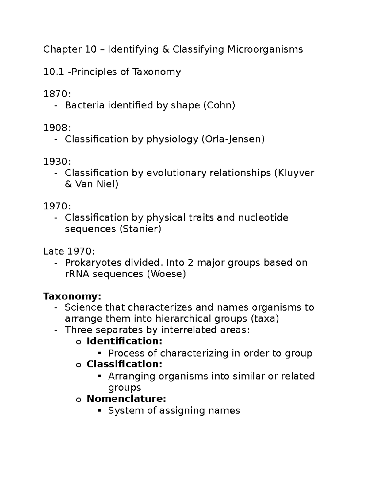 Chapter 10 Notes: Microorganisms Identification & Classification - Studocu
