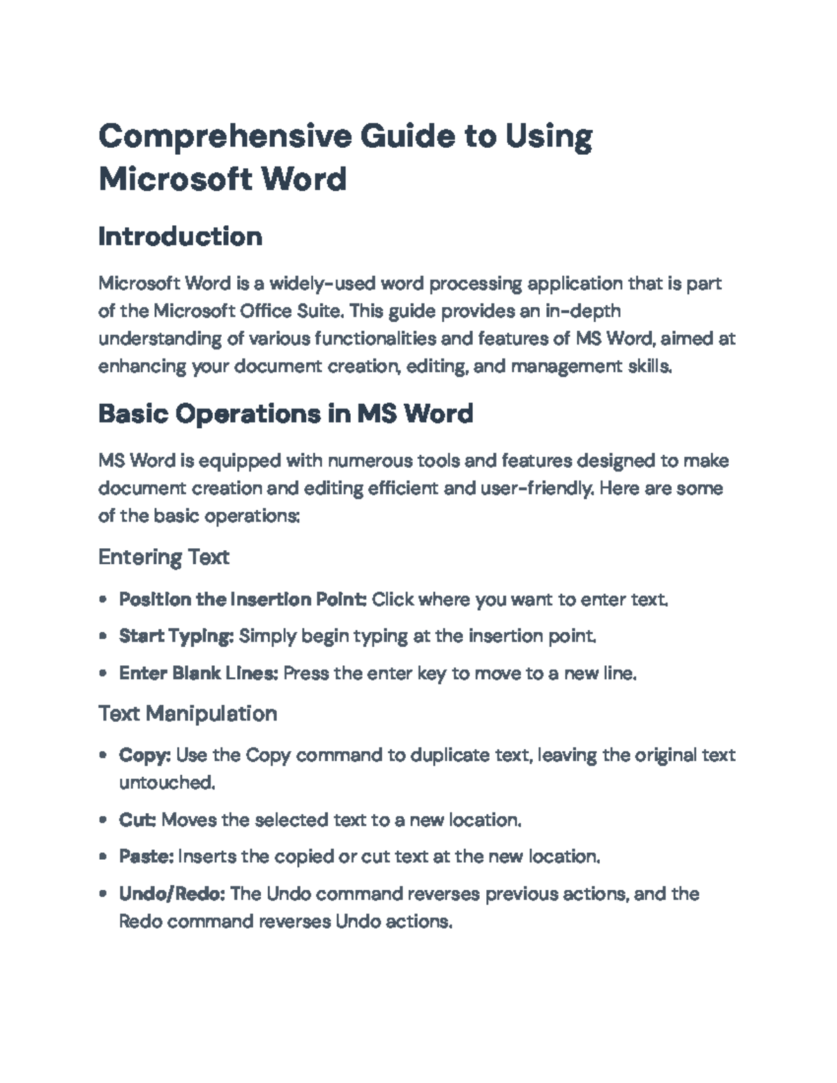 Comprehensive Guide to Microsoft Word: Features and Functions ...