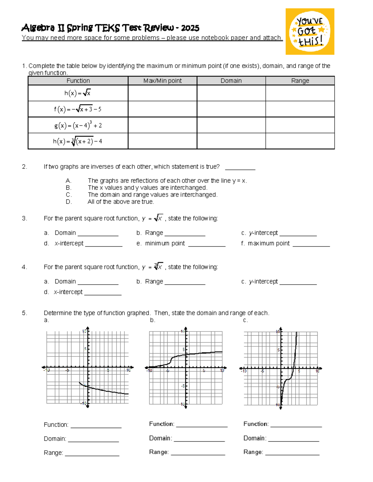 ALG2 2425 Spring Final Exam TEKS Test Review 2025 - Studocu