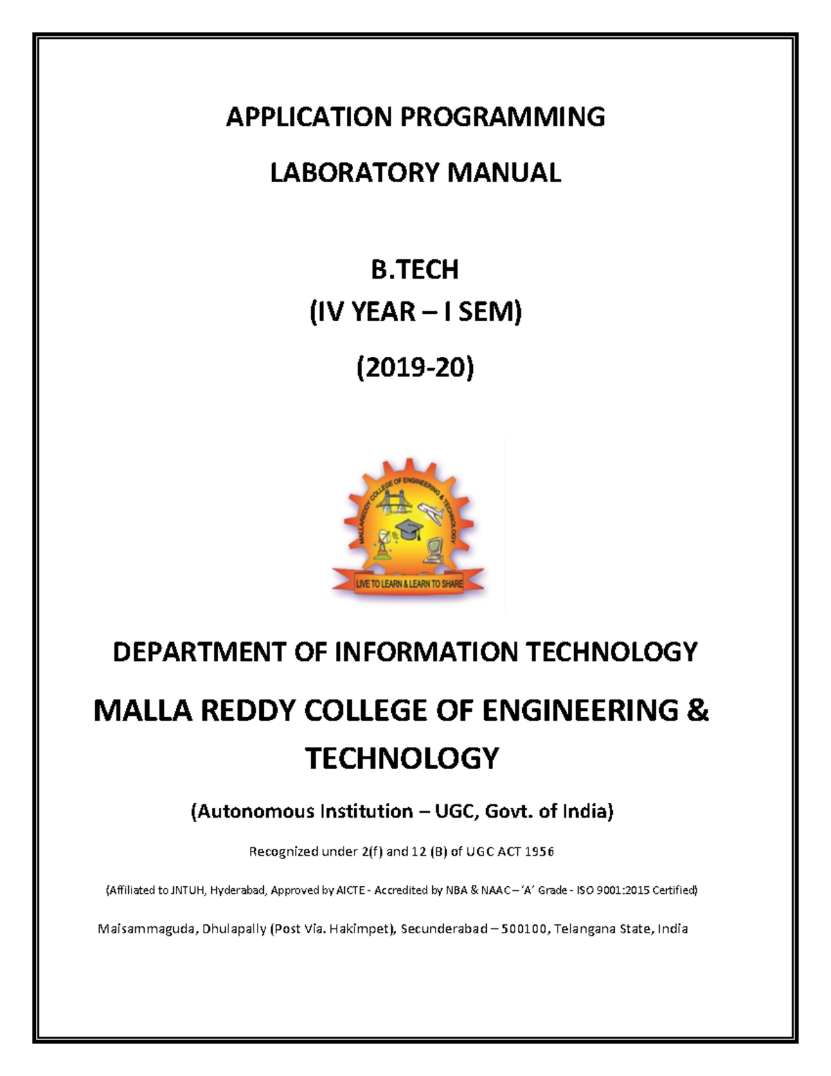 IT IV I AP LAB Manual - Application Programming Laboratory - Studocu