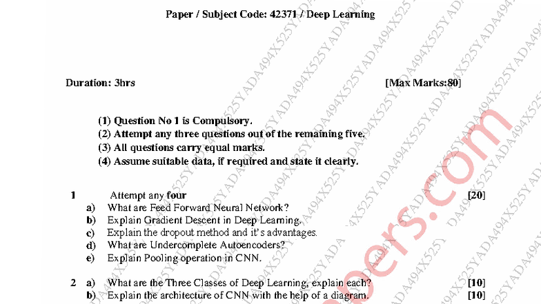 DL QP 2023-25: Deep Learning Question Paper Analysis - Studocu