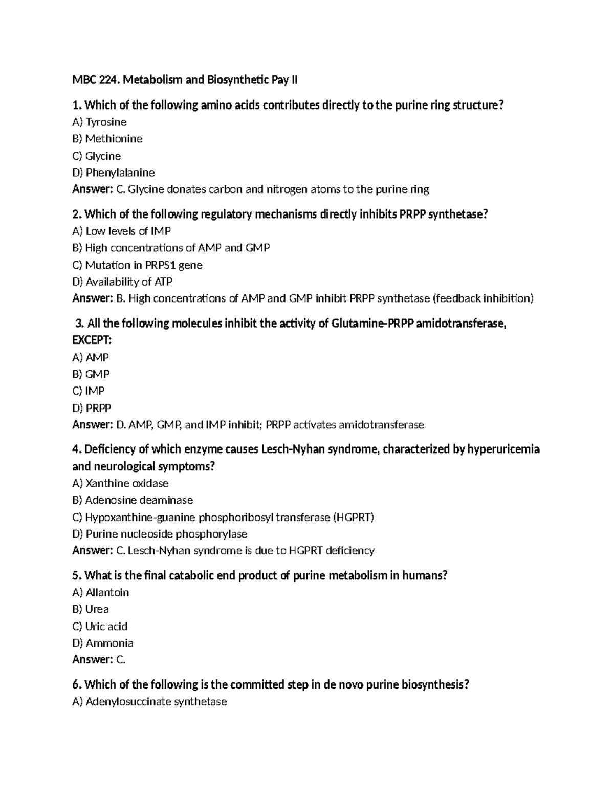 MBC 224. Metabolism and Biosynthetic Pathways II Study Notes - Studocu