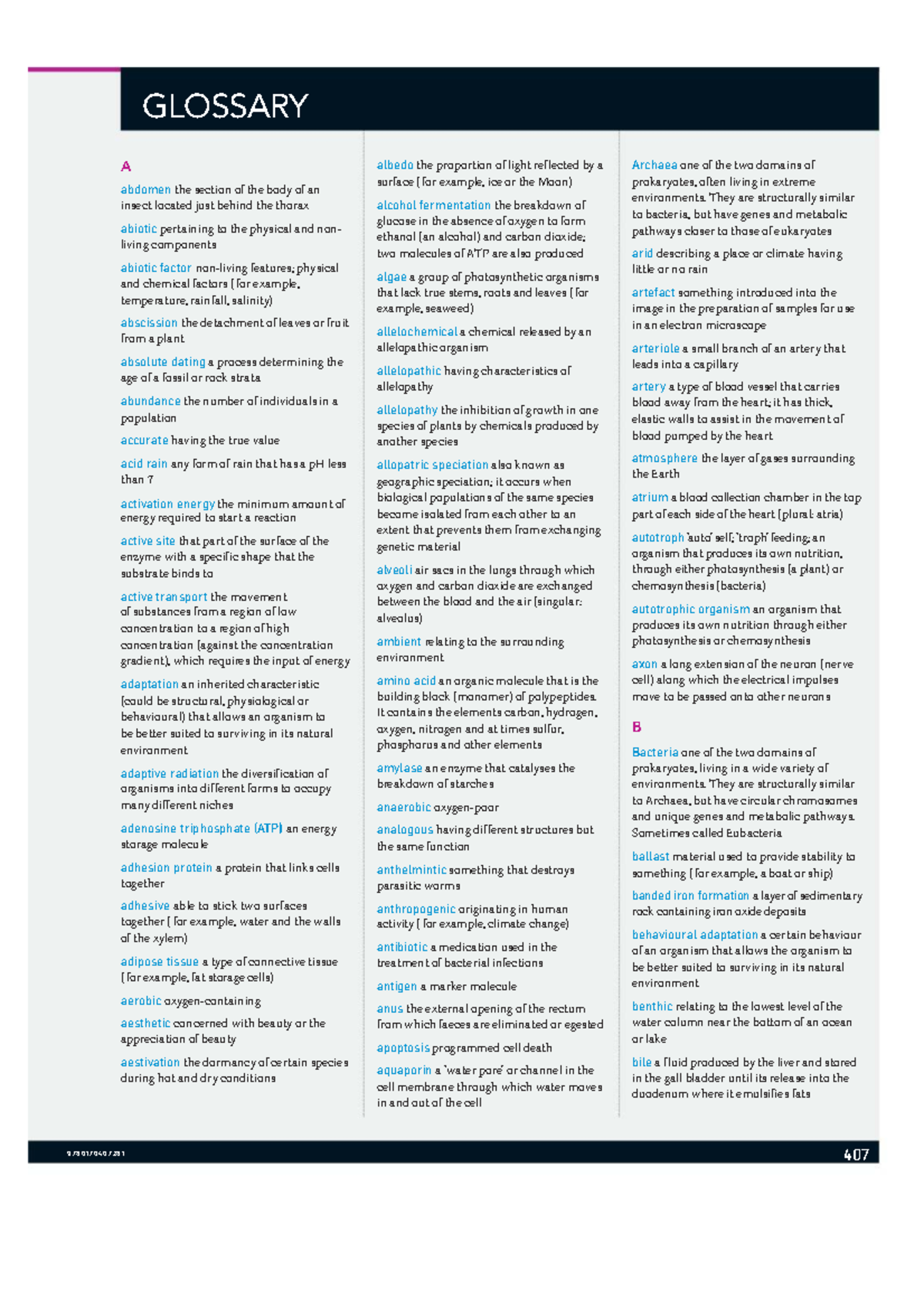 Biology Glossary: Key Terms and Definitions for Year 11 - 407 GLOSSARY ...