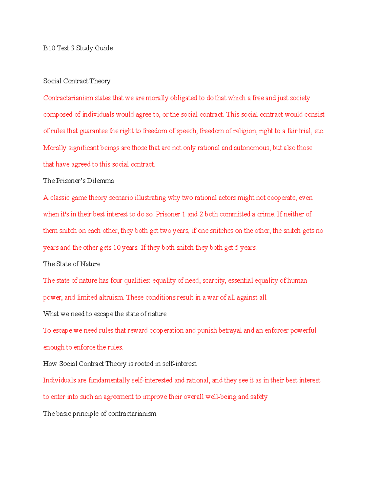 PHIL B10 Final Co-op Study Guide: Social Contract Theory & Ethical ...