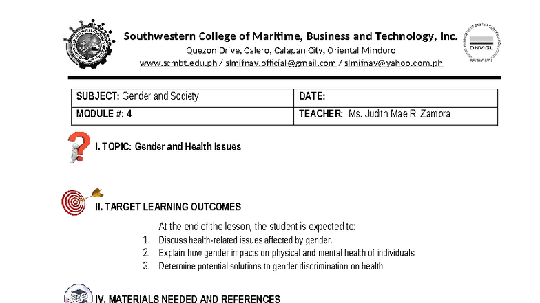 GAS 4: Gender and Health Issues - Week 4 Module Notes - Studocu