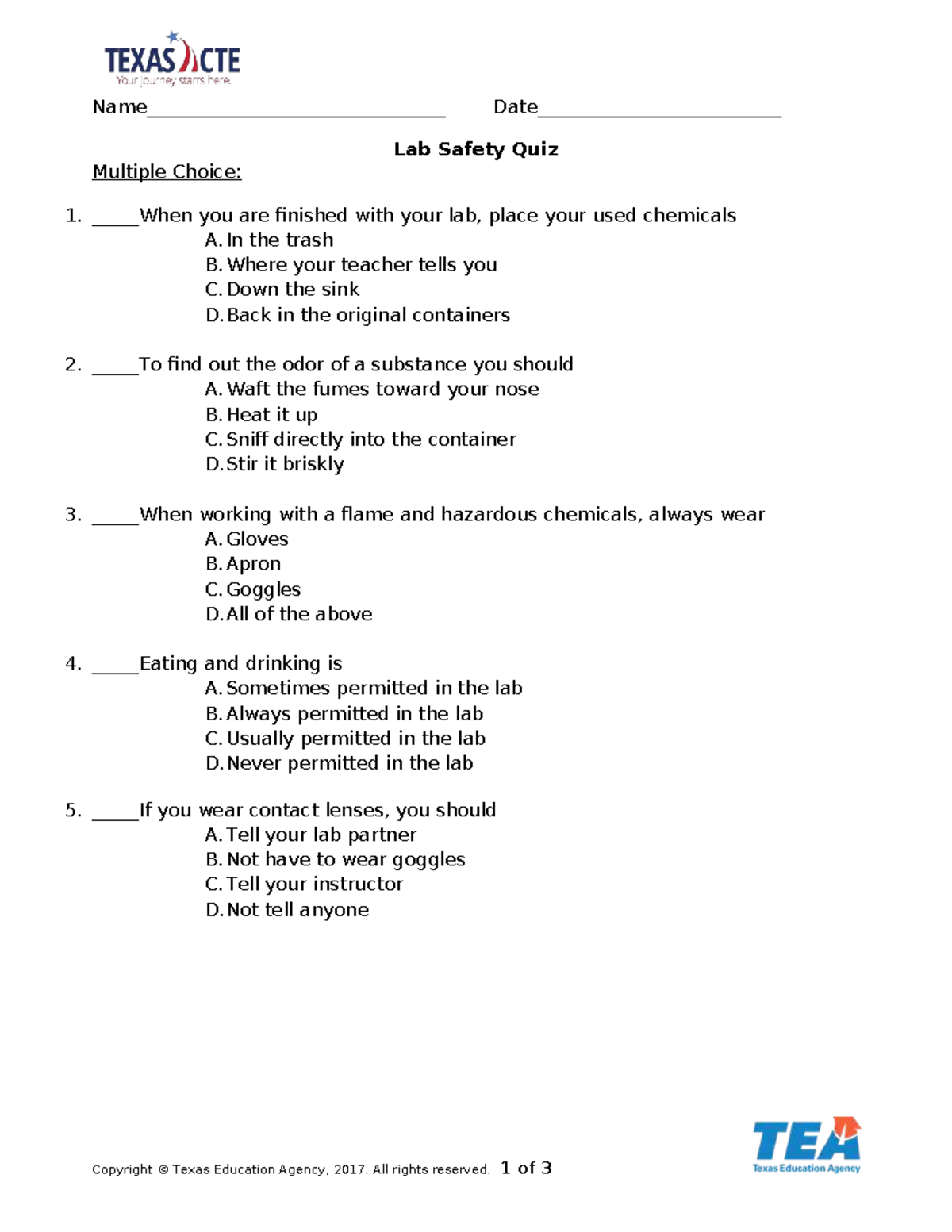 Forensic Science Lab Safety Quiz: Multiple Choice Questions - Studocu