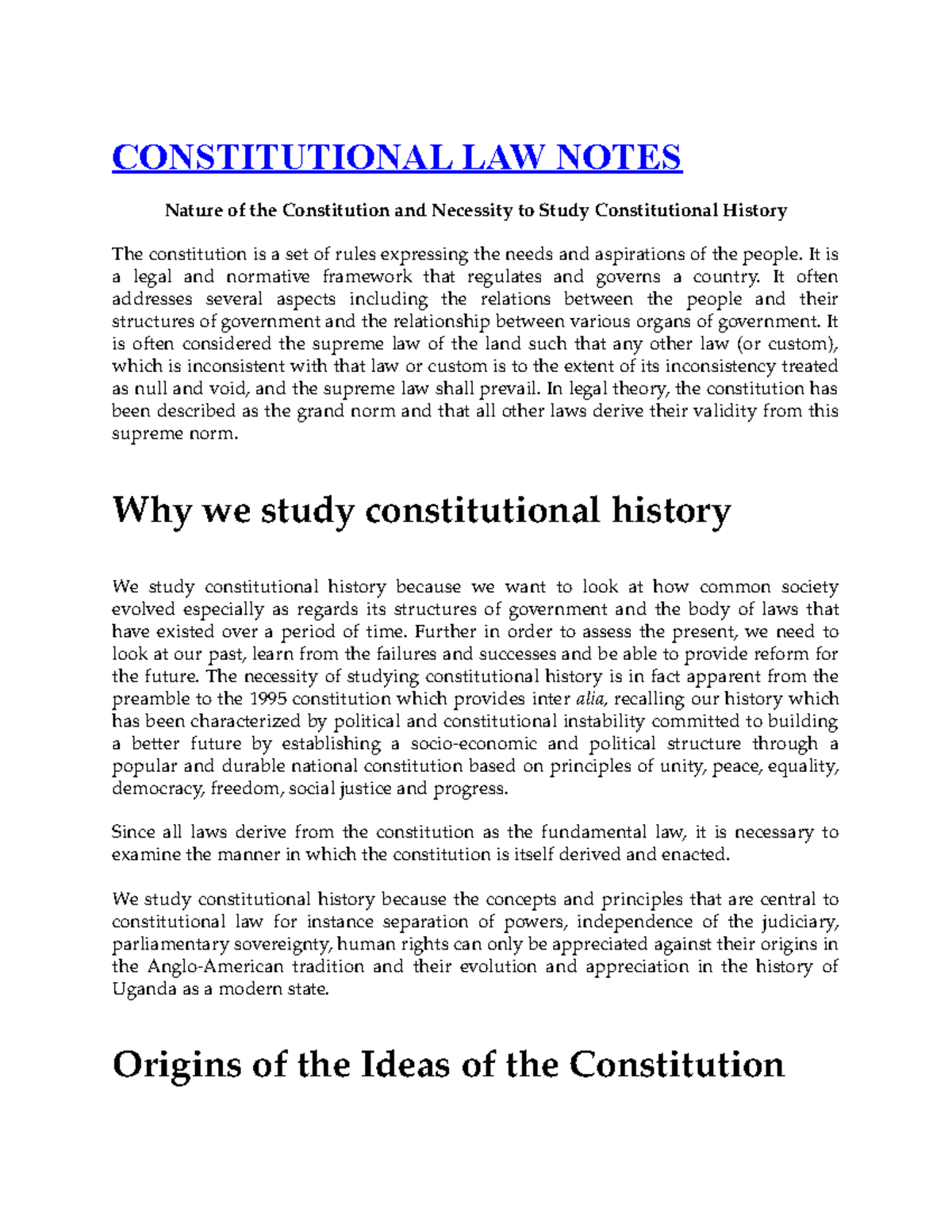 Constitutional LAW Notes - CONSTITUTIONAL LAW NOTES Nature of the ...