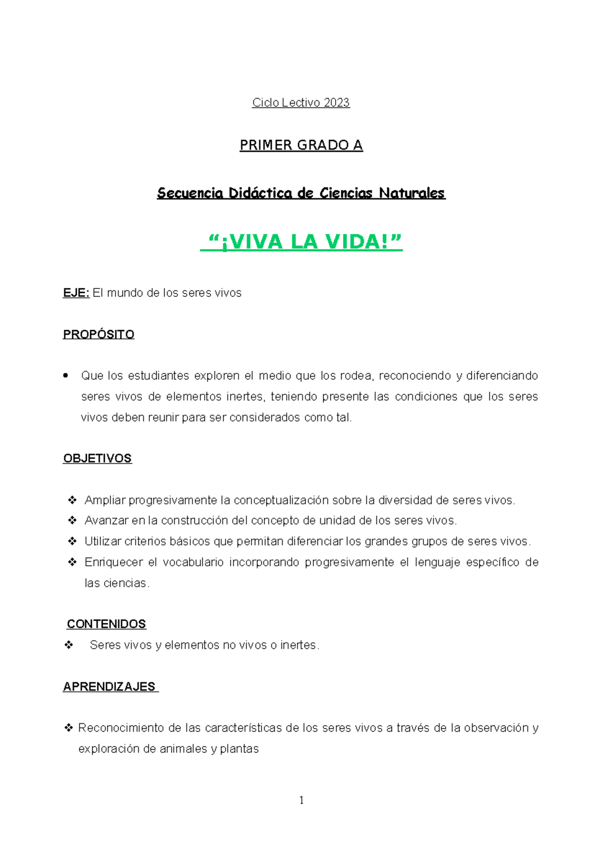 Secuencia Didáctica de Ciencias Naturales para Primer Grado A (2023 ...