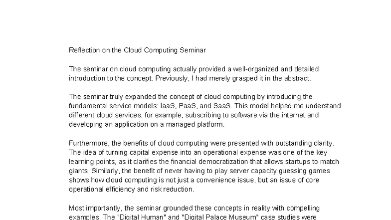 Reflection on Cloud Computing Seminar: Insights & Case Studies - Studocu