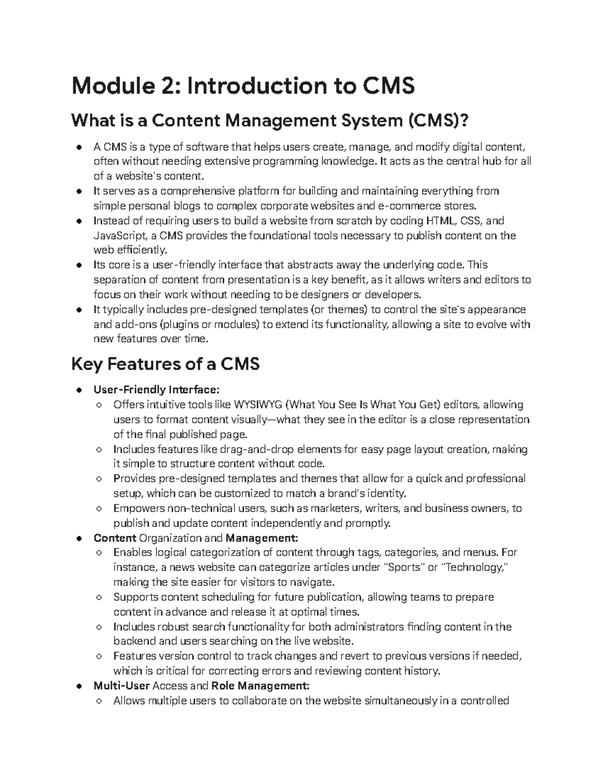 Module 2: Overview of Content Management Systems (CMS) - Studocu