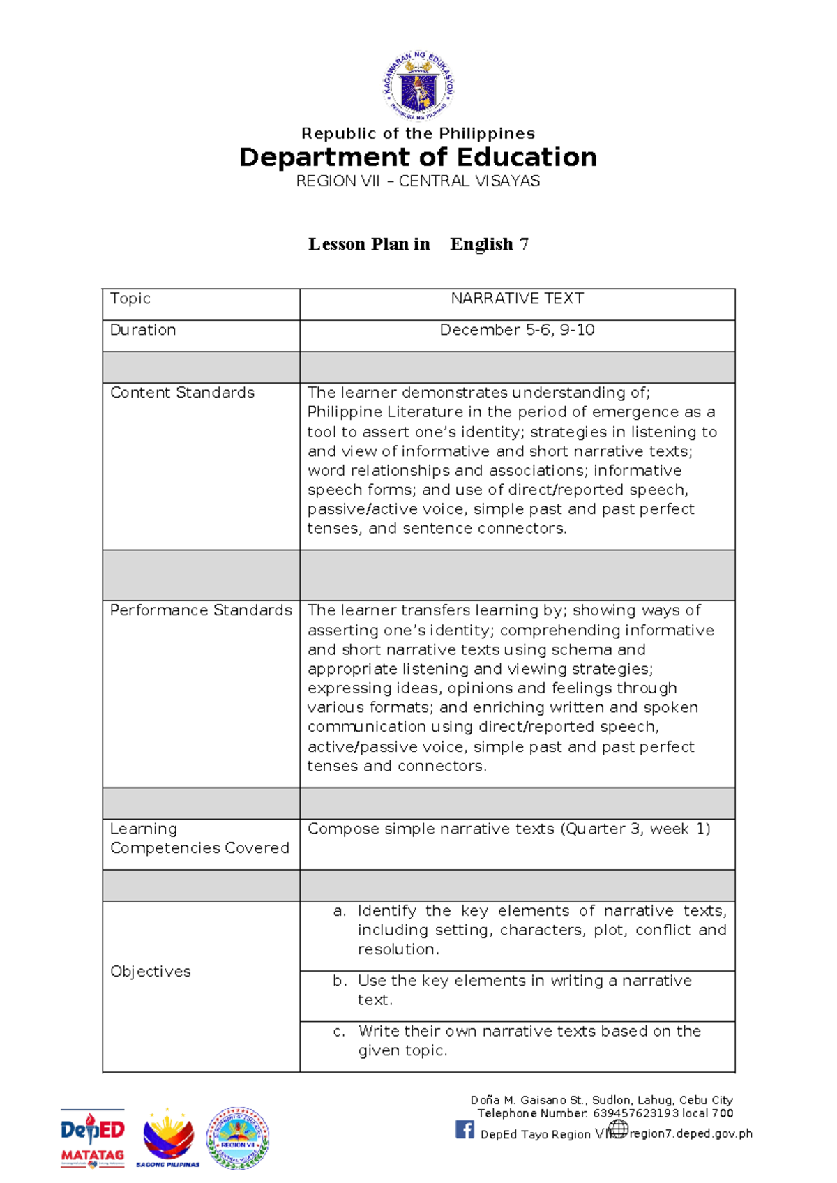 Eng7week Q 3week3 - English 7 topic - DepEd Tayo Region VII region7 ...