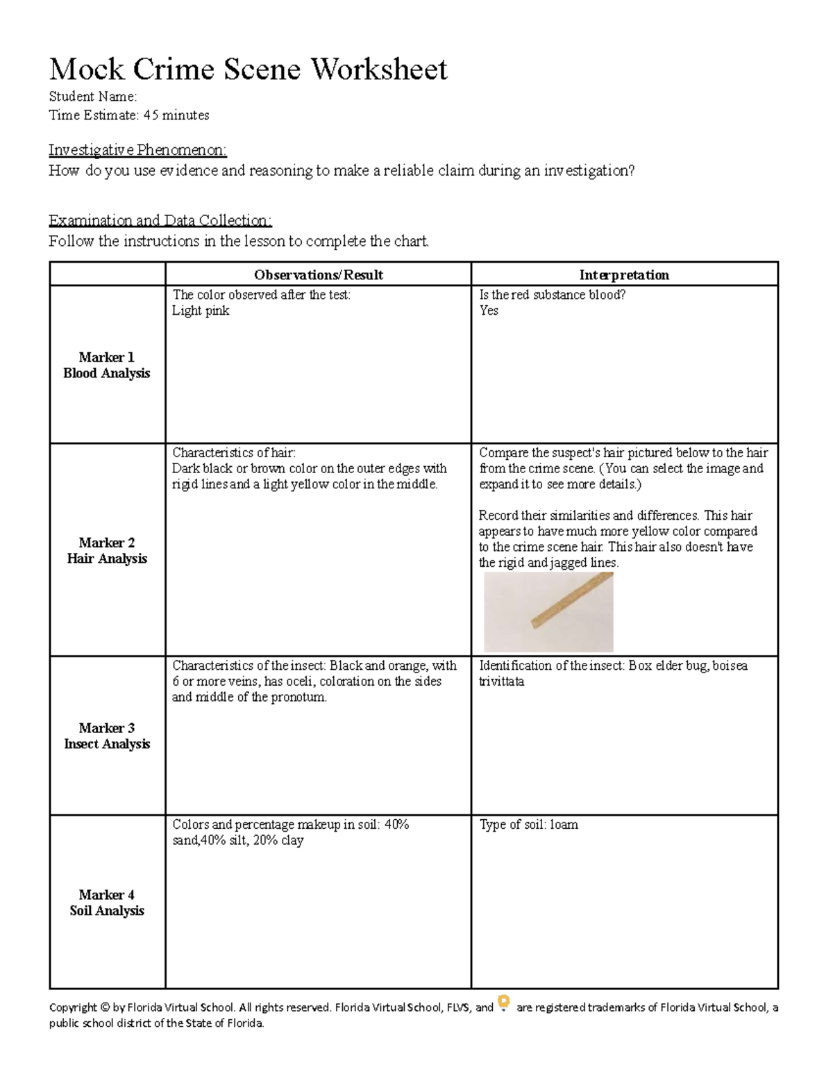 02 07 Mock Crime Scene Analysis Worksheet - Studocu