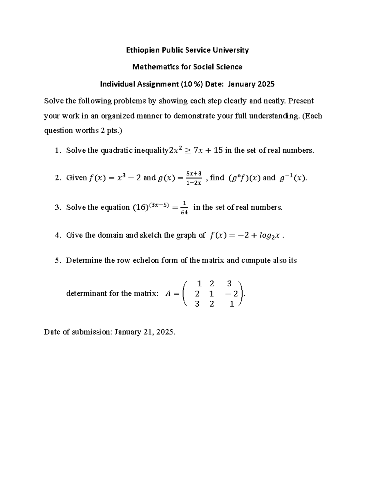 Math 1011 Individual Assignment: Math Problems & Solutions - Studocu