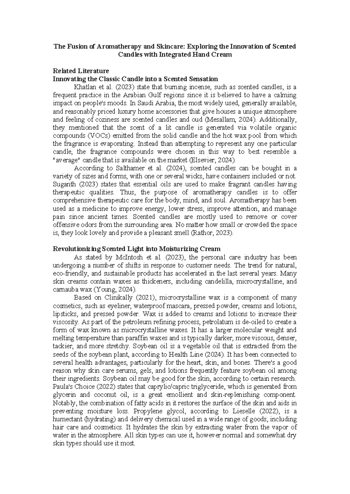 Innovative Literature Review on Scented Candles & Hand Cream ...