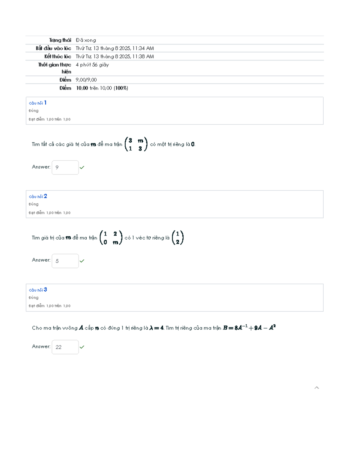 Bài kiểm tra số 6 - HK243: Trị riêng và Véc tơ riêng trong Ma trận - Studocu